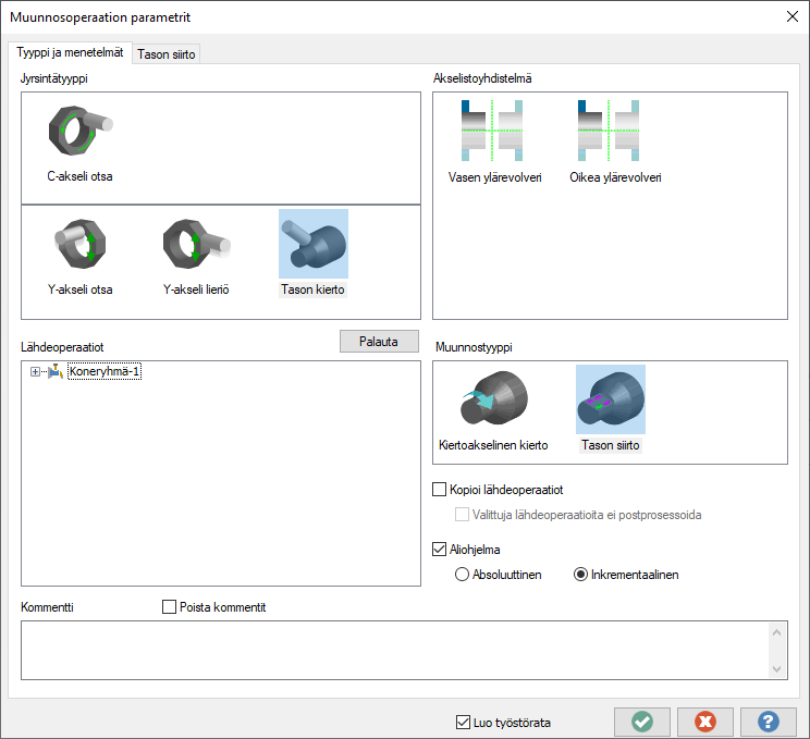 Muunnosoperaatioiden tuki Mill-Turn aliohjelmissa
